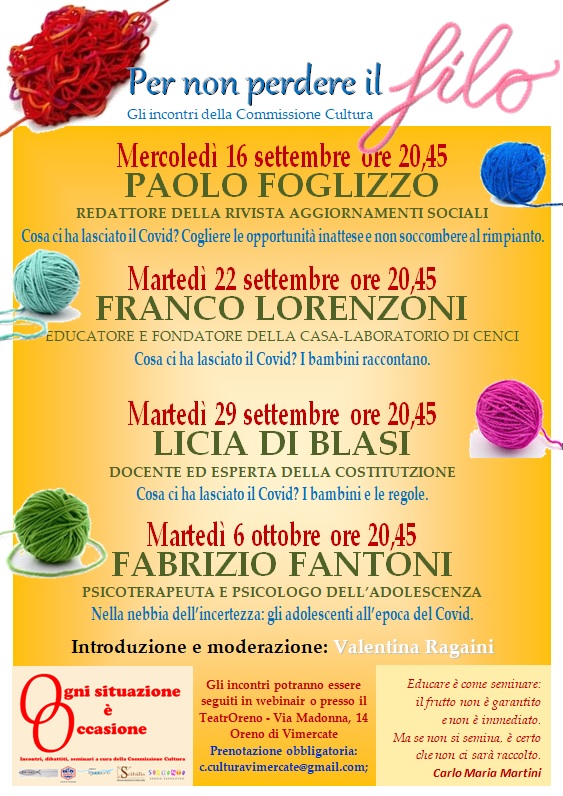 Per non perdere il filo, ciclo di appuntamenti con esperti - CSV Lombardia