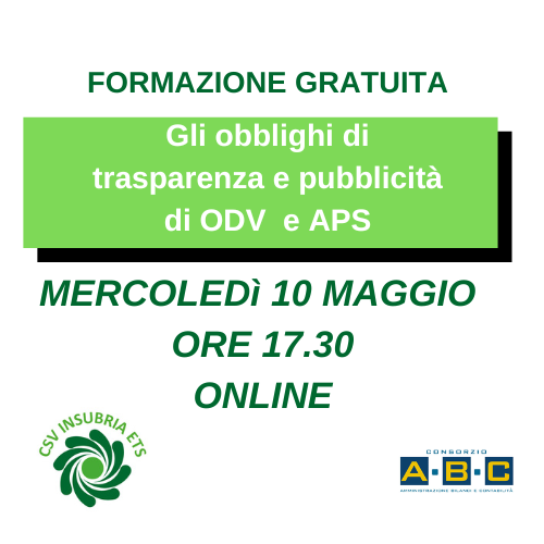 Corso obblighi di trasparenza e pubblicità per APS e ODV - CSV Lombardia