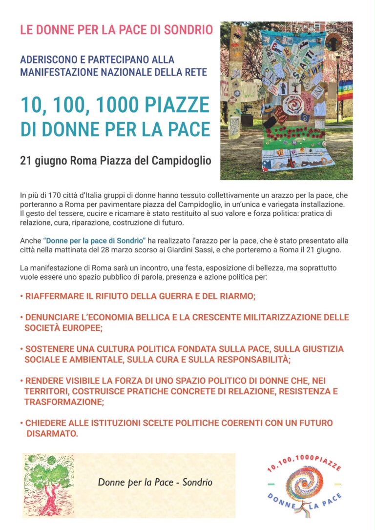 Il 21 giugno le Donne per la Pace di Sondrio saranno a Roma